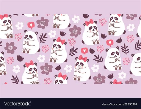 Seamless Pattern With Cute Pandas Couples In Love Vector Image