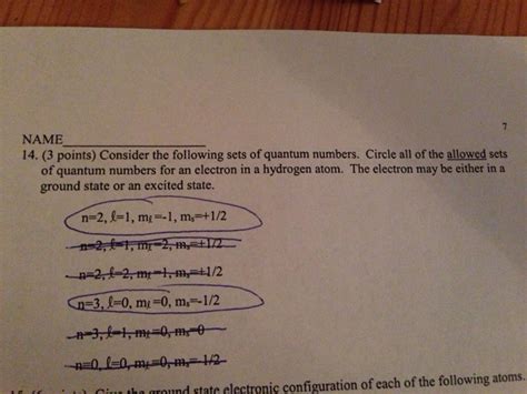 Solved Consider The Following Sets Of Quantum Numbers Chegg