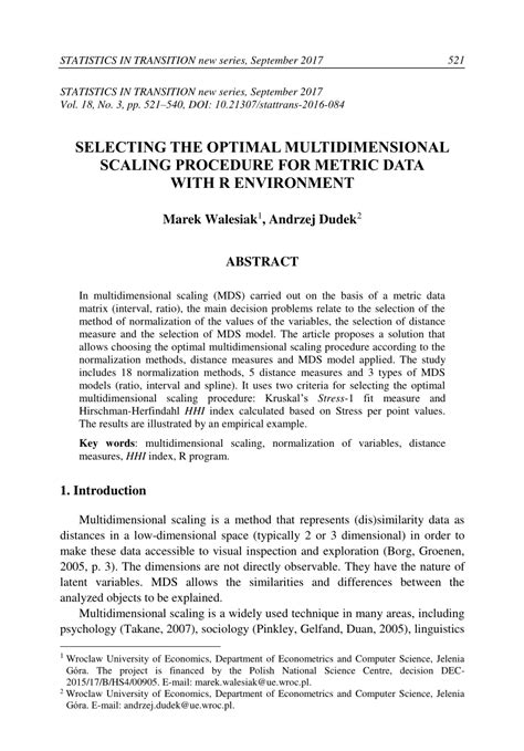 pdf selecting the optimal multidimensional scaling procedure for