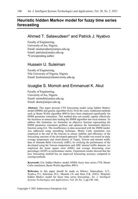 Pdf Heuristic Hidden Markov Model For Fuzzy Time Series Forecasting