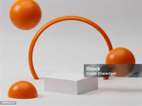 3d는 흰색 빈 배경에 떠 있는 공과 둥근 원을 가진 최소한의 정사각형 제품 연단을 렌더링합니다 구에 대한 스톡 사진 및 기타 이미지 Istock