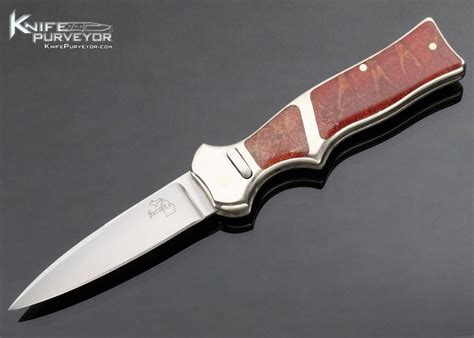 Jim Serven Custom Knife Red Coral Interframe Night Stalker Automatic Button Lock Knife Purveyor