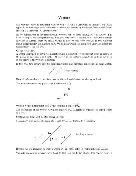 Vectors Vector Notes Vectors Our Very First Topic Is Unusual In That We Will Start With A