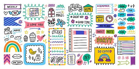 Vector Illustration Of Adorable Diary Border Elements With Bullet
