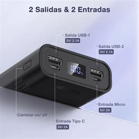 Power Bank 1hora Batería Portátil 20000mah 2 1a Con 2 Puertos Y