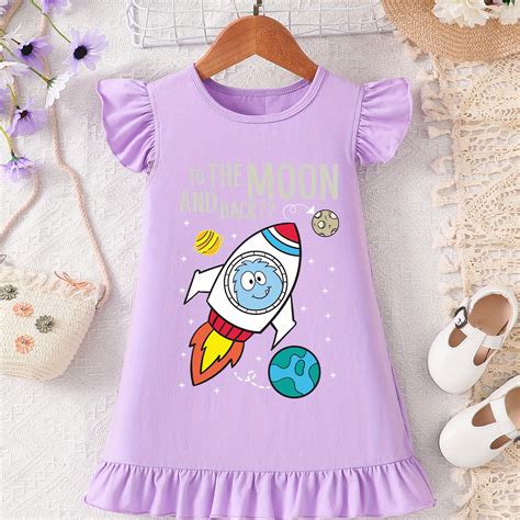 달과 다시 돌아와 And 로켓 그래픽 프린트가 있는 만화 몬스터 봄 And 여름을 위한 아기 소녀들을 위한 세련된 And 약간의 신축성