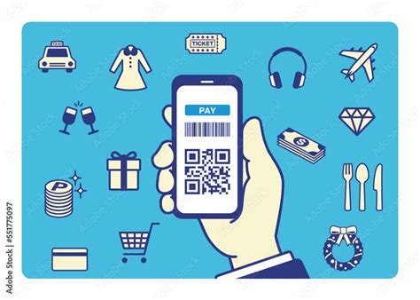 QR Code Smartphone Payment Vector Illustration Barcode QR Code Payment Shopping Stock Vector