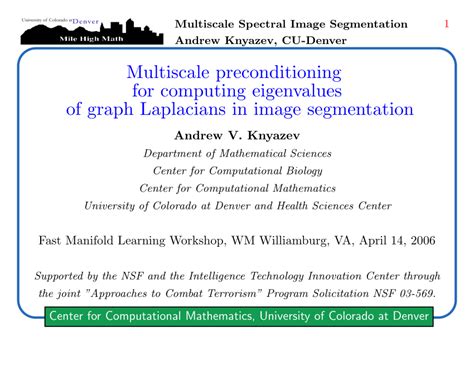 Pdf Multiscale Spectral Image Segmentation Multiscale Preconditioning