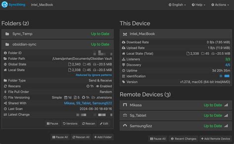syncthing to sync my obsidian folders across different platforms my