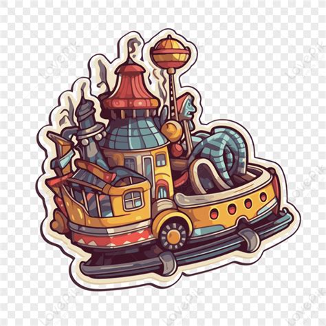건물의 만화 이미지와 보트 클립 아트를 타는 롤러 코스터가 있는 스티커 벡터상표 Png 일러스트 무료 다운로드 Lovepik