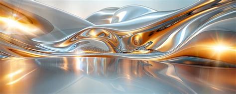 Sleek Metallic Finish With A Gradient From Silver To Gold Futuristic Abstract Design Stock