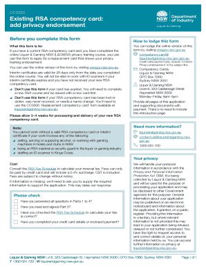 Fillable Online CC ExistingRSAcompetencycard Addprivacyendorsement If You Have A Current RSA