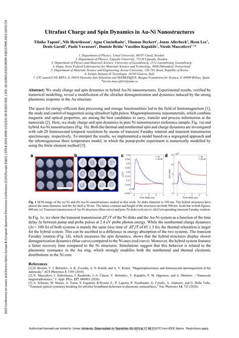 Pdf Ultrafast Charge And Spin Dynamics In Au Ni Nanostructures