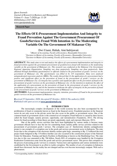 PDF The Effects Of E Procurement Implementation And Integrity To Fraud Prevention Against The