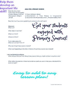 Results For Primary Source Analysis Template TPT