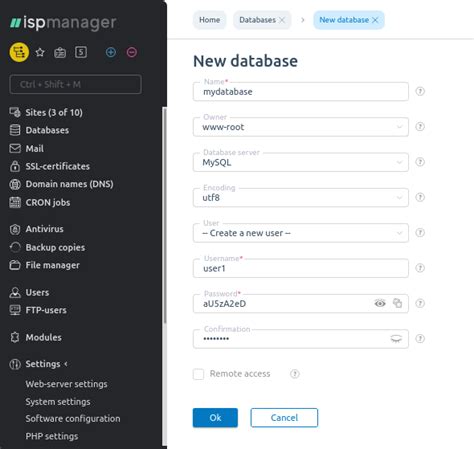 creating and working with a database ispserver