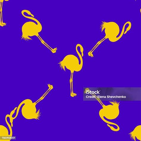 원활한 플라밍고 패턴 벡터 일러스트레이션 노란색 플라밍고 무늬 보라색 배경입니다 여름 배경 화면 배경 만화 벡터 일러스트 레이션 귀여운에 대한 스톡 벡터 아트 및 기타