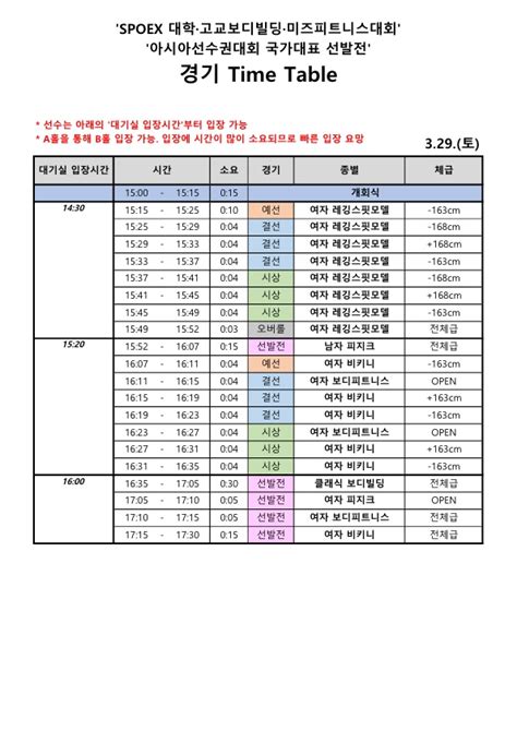 2025 Spoex 대학·고교보디빌딩·미즈피트니스대회 2025 Ifbb 아시아선수권대회 국가대표 선발전 29일 토 경기 확정 Time Table 안내 대한보디빌딩협회