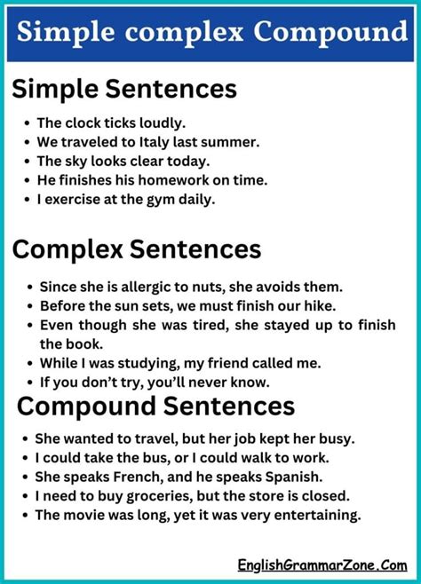 Simple Complex Compound Sentence Examples