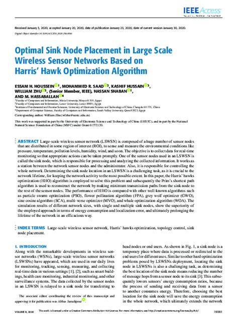 Pdf Optimal Sink Node Placement In Large Scale Wireless Sensor Networks Based On Harris Hawk