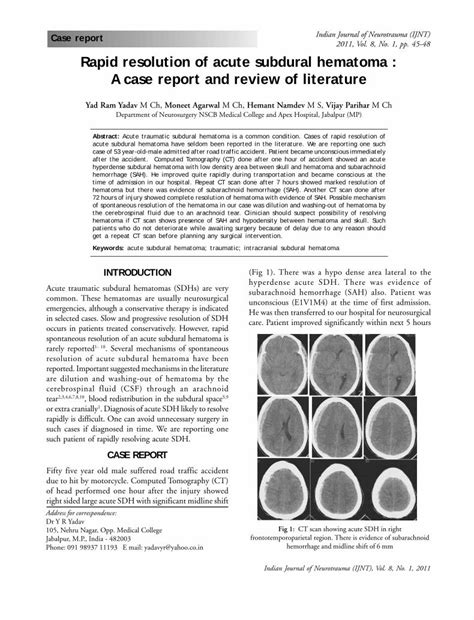 Pdf Rapid Resolution Of Acute Subdural Hematoma A Case Report And