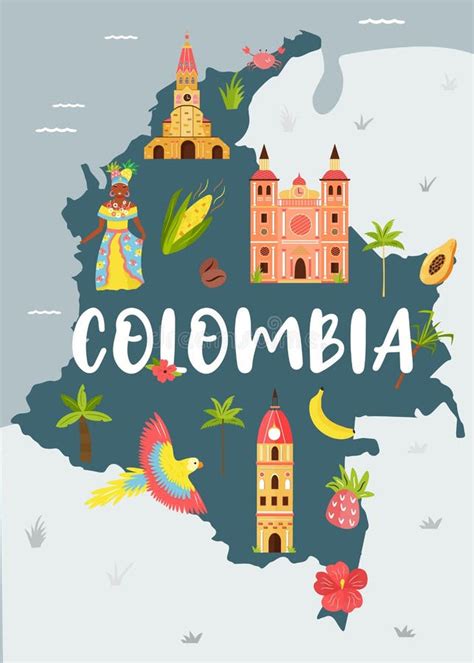 Mapa Ilustrado Brillante De Colombia Bandera Del Viaje Ilustraci N Del