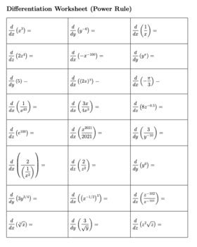 Derivative Using The Power Rule Calculus Differentiation Worksheet Key