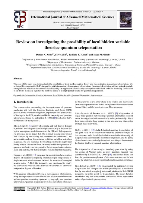 Pdf Review On Investigating The Possibility Of Local Hidden Variable