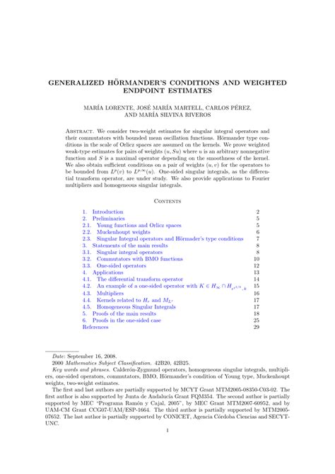 Pdf Generalized Hörmander Conditions And Weighted Endpoint Estimates