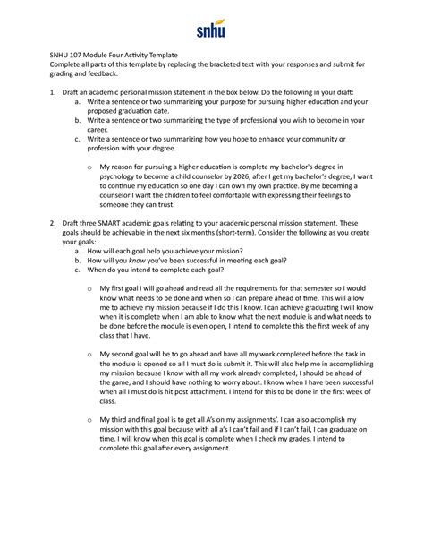 Snhu 107 Module Six Activity Template