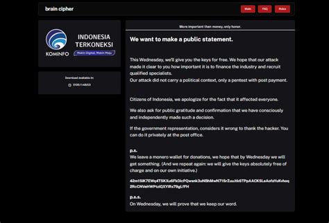 Kelompok Brain Cipher Janji Berikan Kunci Ransomware Pdn Besok