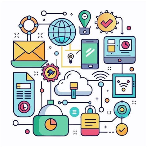 Connected Digital Devices With Icons Representing Data Information Communication And Technology