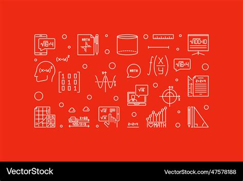I Love Mathematics Outline Red Horizontal Banner Vector Image