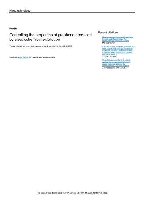 Pdf Controlling The Properties Of Graphene Produced By Electrochemical Exfoliation