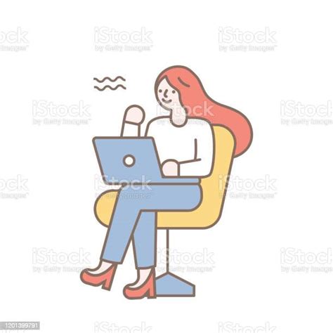 간단한 라인 아트 사람들 벡터입니다 노트북을 들고 앉아있는 소녀 여자에 대한 스톡 벡터 아트 및 기타 이미지 여자
