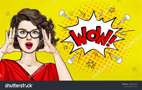 Surprised Pop Art Woman Hipster Glasses Stock Illustration 1688545606