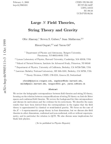 pdf large n field theories string theory and gravity juan c