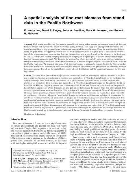Pdf A Spatial Analysis Of Fine Root Biomass From Stand Data In The Pacific Northwest