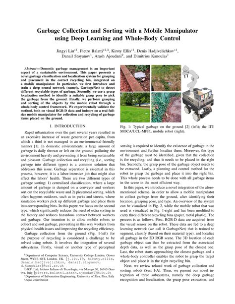 pdf garbage collection and sorting with a mobile manipulator using deep learning and whole