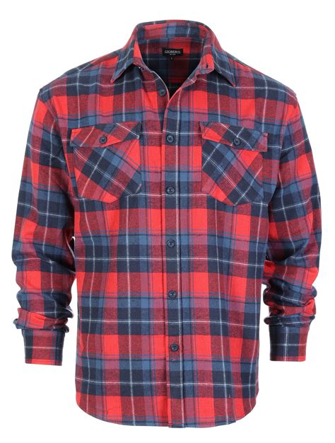 Gioberti Mens 100 Cotton Brushed Flannel Shirt Rednavy Plaid X