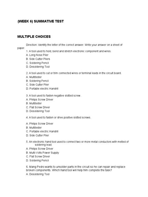 Week 6 Css 7 Summative Test Pdf Soldering Screw
