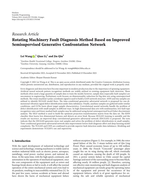 Pdf Rotating Machinery Fault Diagnosis Method Based On Improved Semisupervised Generative