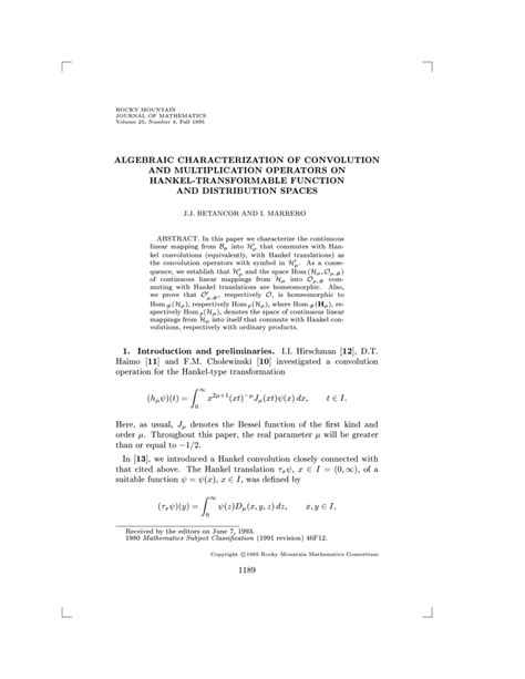Pdf Algebraic Characterization Of Convolution And Multiplication Operators On Hankel