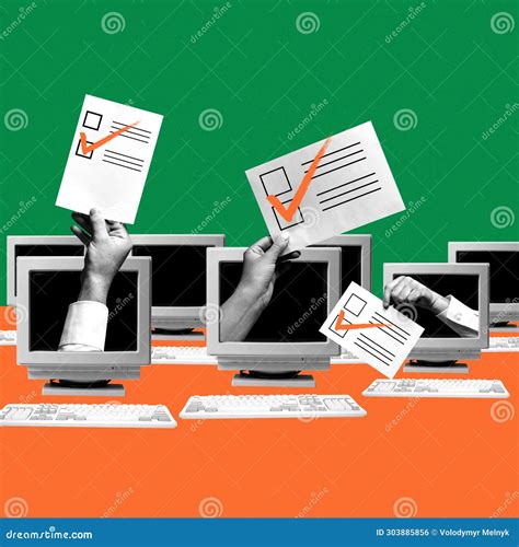 Online Voting System And Analytics Human Hands With Ballot Papers With