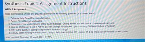 synthesis topic 2 assignment instructions week 2