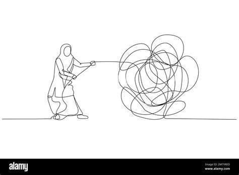 Illustration Of Muslim Woman Try To Unraveling Tangled Rope Concept Of