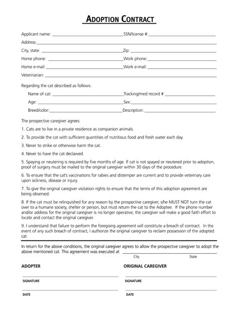 Alley Cat Allies Adoption Contract Form Fill Online Printable