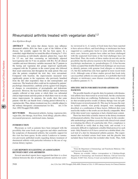 Pdf Rheumatoid Arthritis Treated With Vegetarian Diets