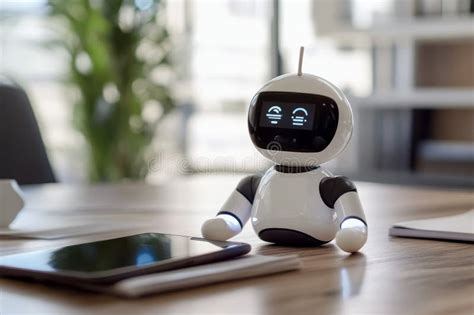 Charming Ai Robot Assistant On Office Desk Enhancing Modern Work