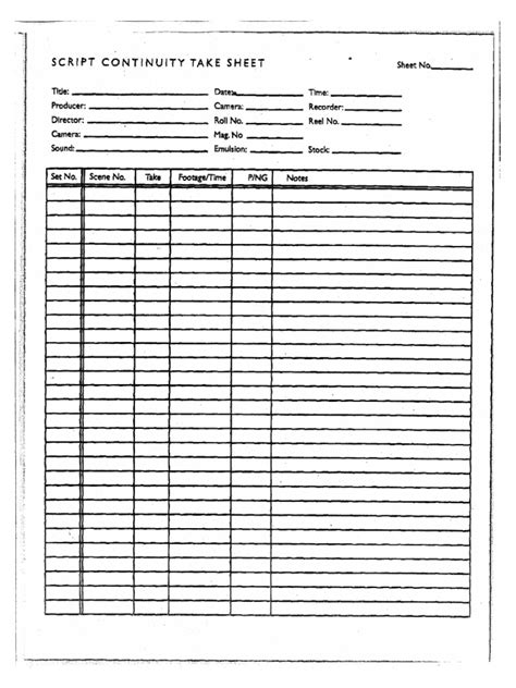 Script Continuity Sheet Pdf